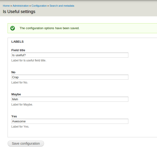 Settings to change option labels Is useful, Yes, No and Maybe [#2325355] | Drupal.org